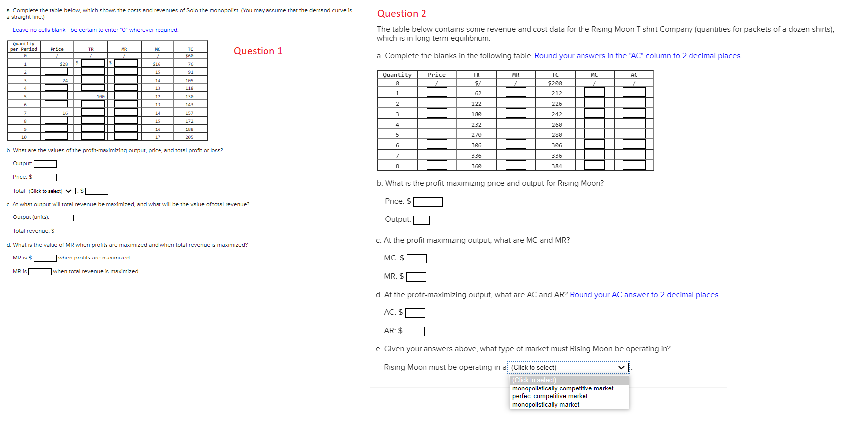 Solved a. Complete the table below, which shows the costs | Chegg.com
