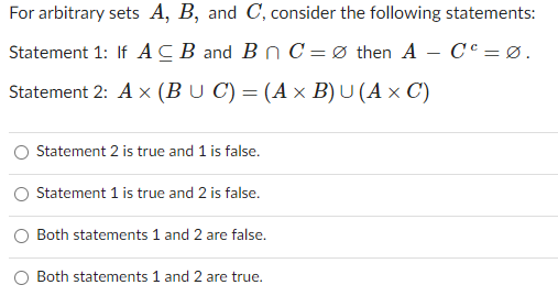 Solved For arbitrary sets A, B, and C, consider the | Chegg.com