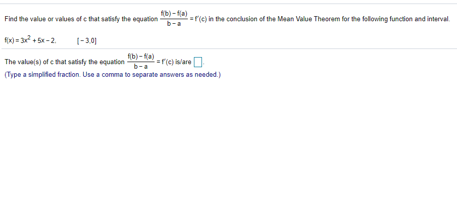 Solved Find the value or values of c that satisfy the | Chegg.com