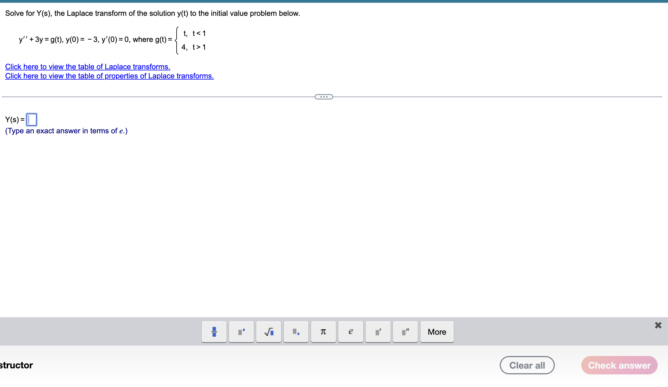 Solved Solve for Y(s), the Laplace transform of the solution | Chegg.com