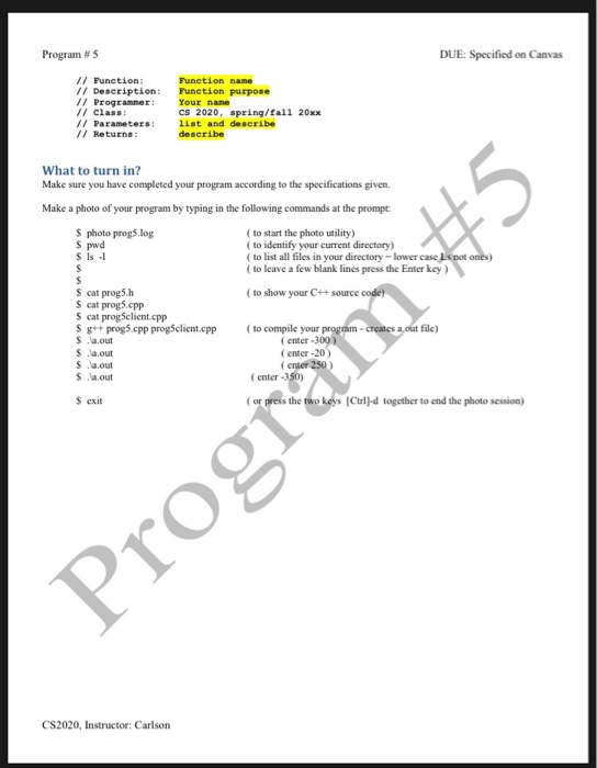 Solved Program # 5 DUE: Specified on Canvas Program Purpose | Chegg.com