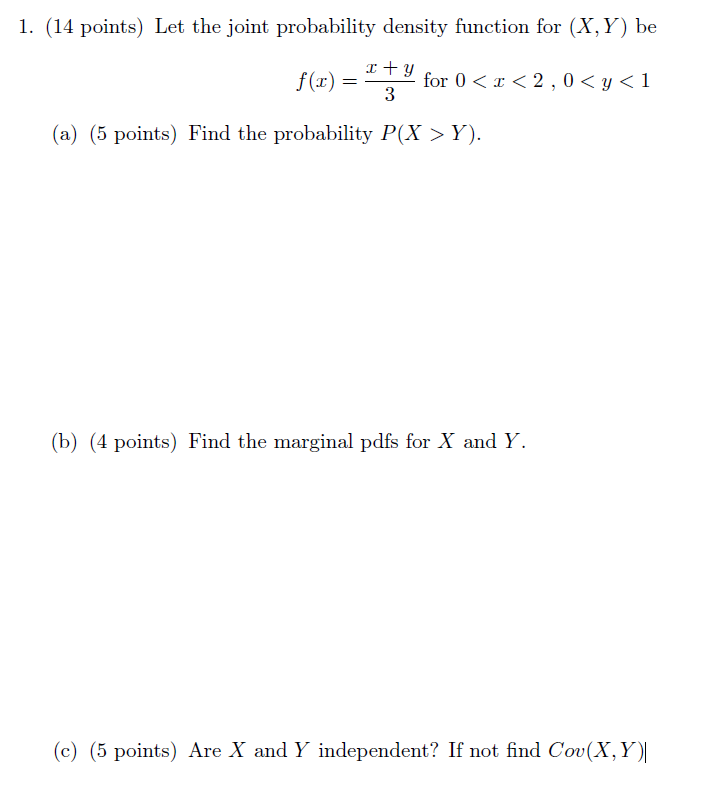 Solved 1. (14 points) Let the joint probability density | Chegg.com