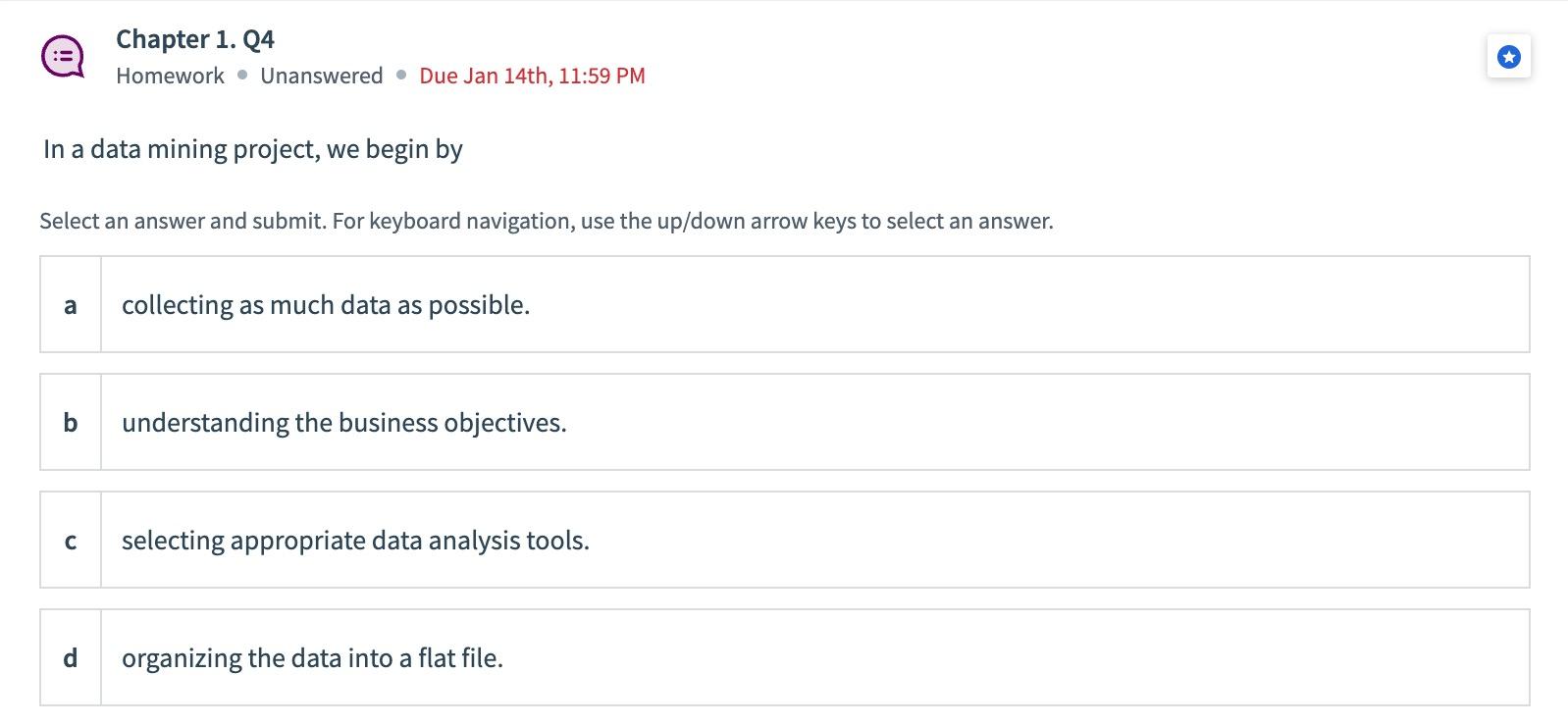 Solved Chapter 1. Q1 Homework - Unanswered − Due Jan 14th, | Chegg.com