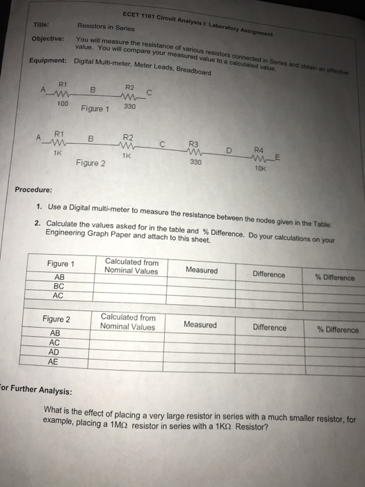 Solved ECET 1101 Circuit Analysis i: Resistors in Series | Chegg.com