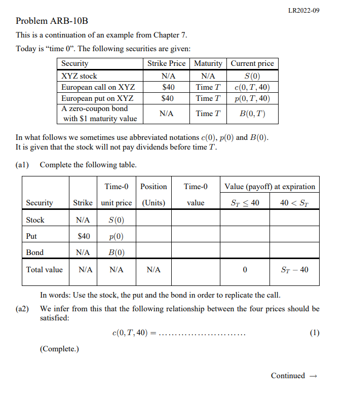 Solved Problem ARB-10B This is a continuation of an example | Chegg.com