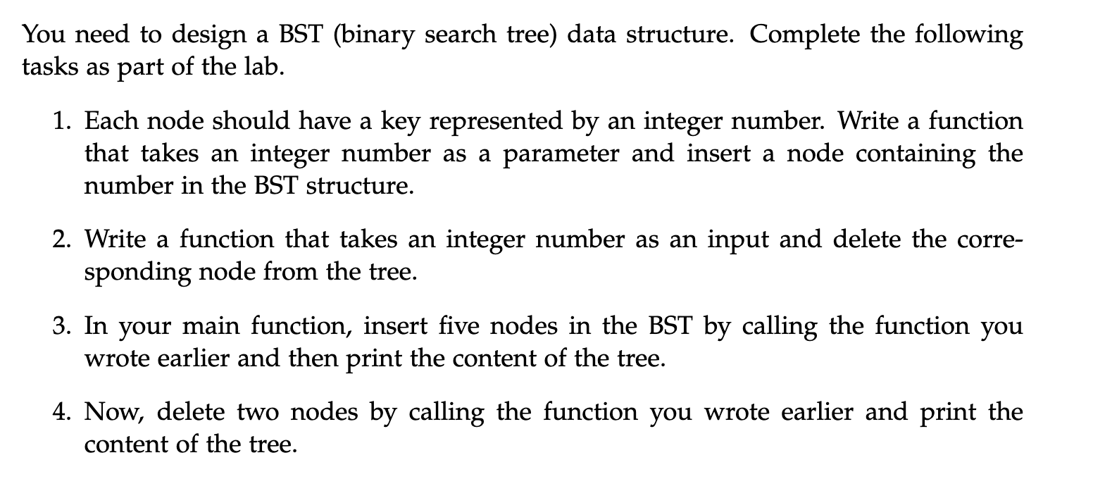 Solved You need to design a BST (binary search tree) data | Chegg.com