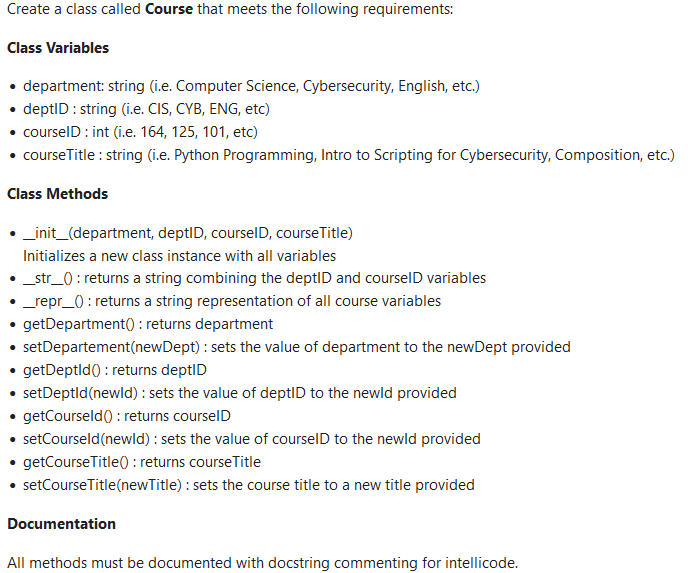 Solved Create a class called Course that meets the following | Chegg.com