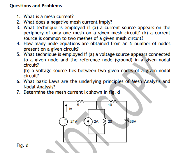 Solved Questions and Problems 1. What is a mesh current? 2. | Chegg.com