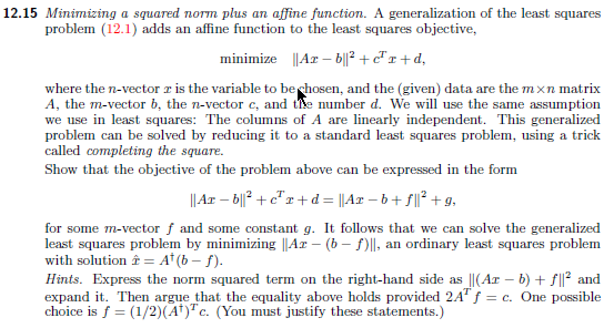 12.15 Minimizing a squared norm plus an affine | Chegg.com