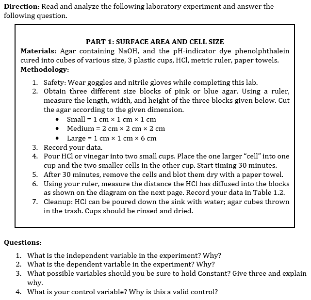 Solved Direction: Read and analyze the following laboratory | Chegg.com