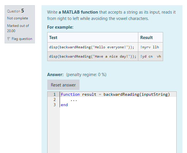 Solved Question 5 Write a MATLAB function that accepts a | Chegg.com