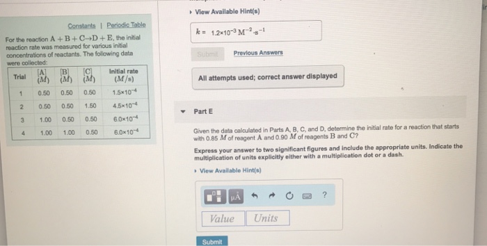 Solved View Available Hint(s) 12 103 M21 For the reaction A | Chegg.com