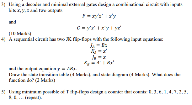 Solved 3) Using a decoder and minimal external gates design | Chegg.com