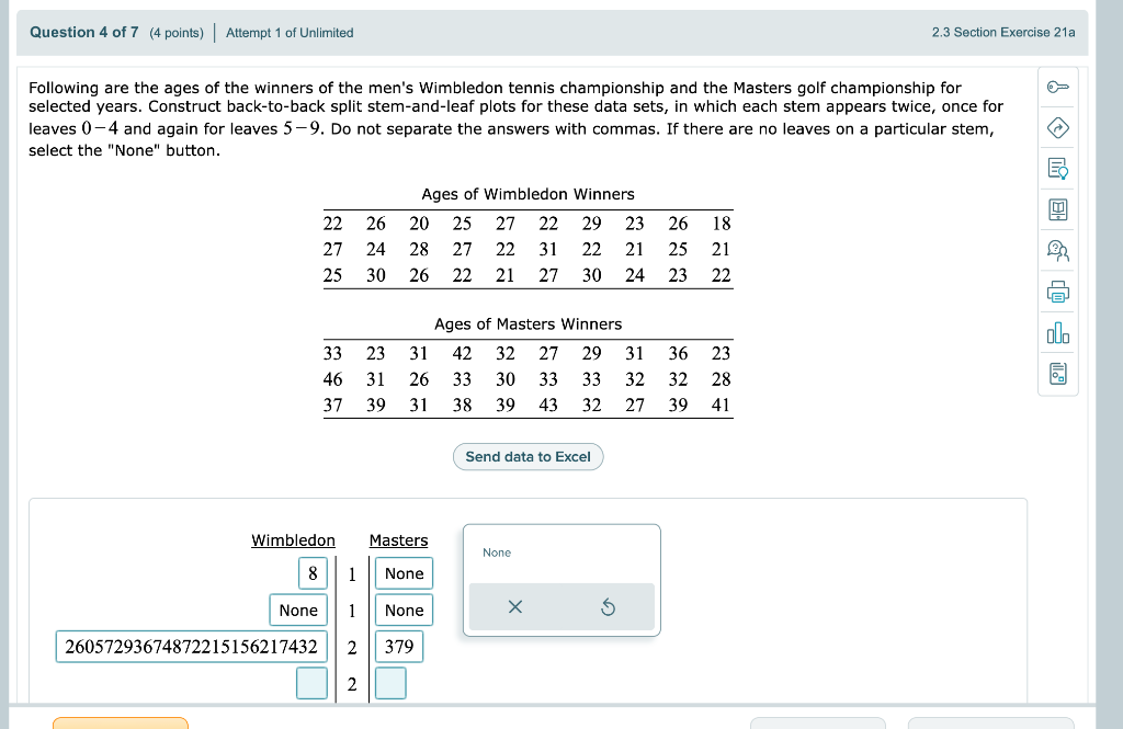 Solved ollowing are the ages of the winners of the men's | Chegg.com