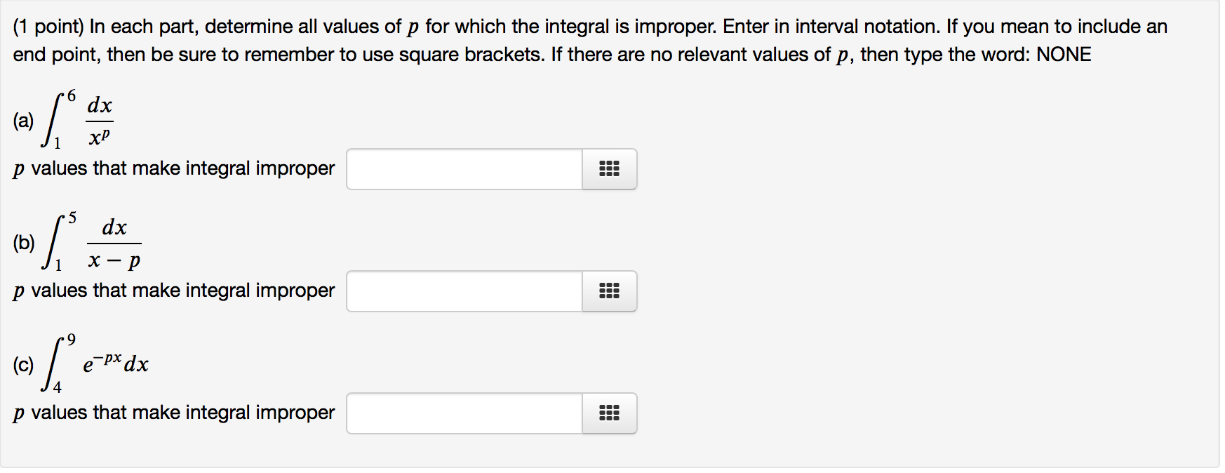 Solved (1 point) In each part, determine all values of p for | Chegg.com