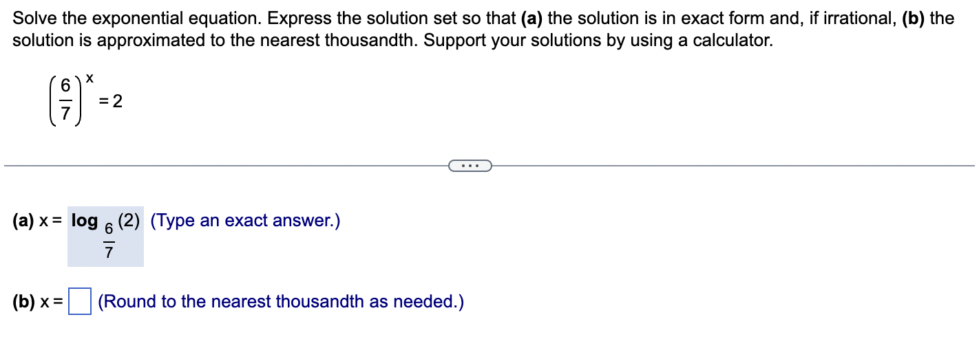Solved Solve the exponential equation. Express the solution | Chegg.com