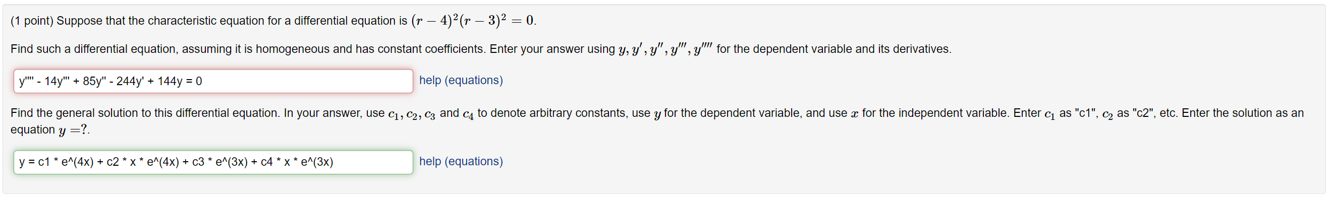 Solved (1 point) Suppose that the characteristic equation | Chegg.com