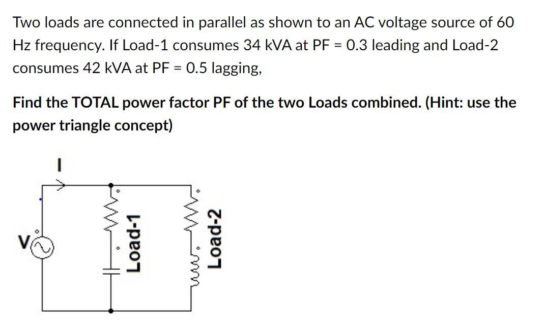 Solved Two loads are connected in parallel as shown to an AC | Chegg.com