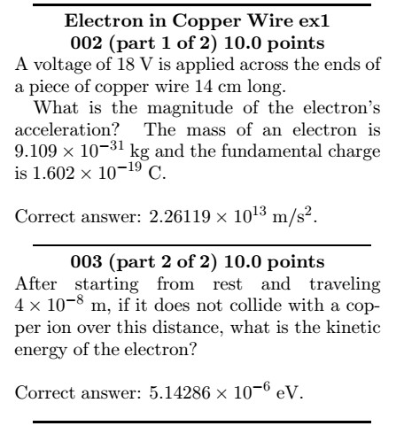 Solved Electron in Copper Wire exl 002 (part 1 of 2) 10.0 | Chegg.com