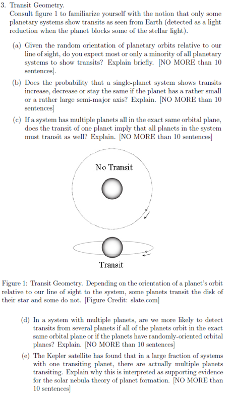 Solved 3. Transit Geometry Consult figure 1 to familiarize | Chegg.com