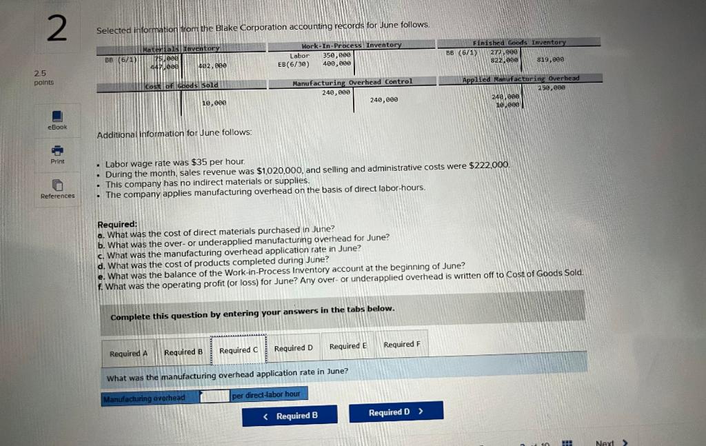 Solved 2 from the Blake Corporation accounting records for | Chegg.com