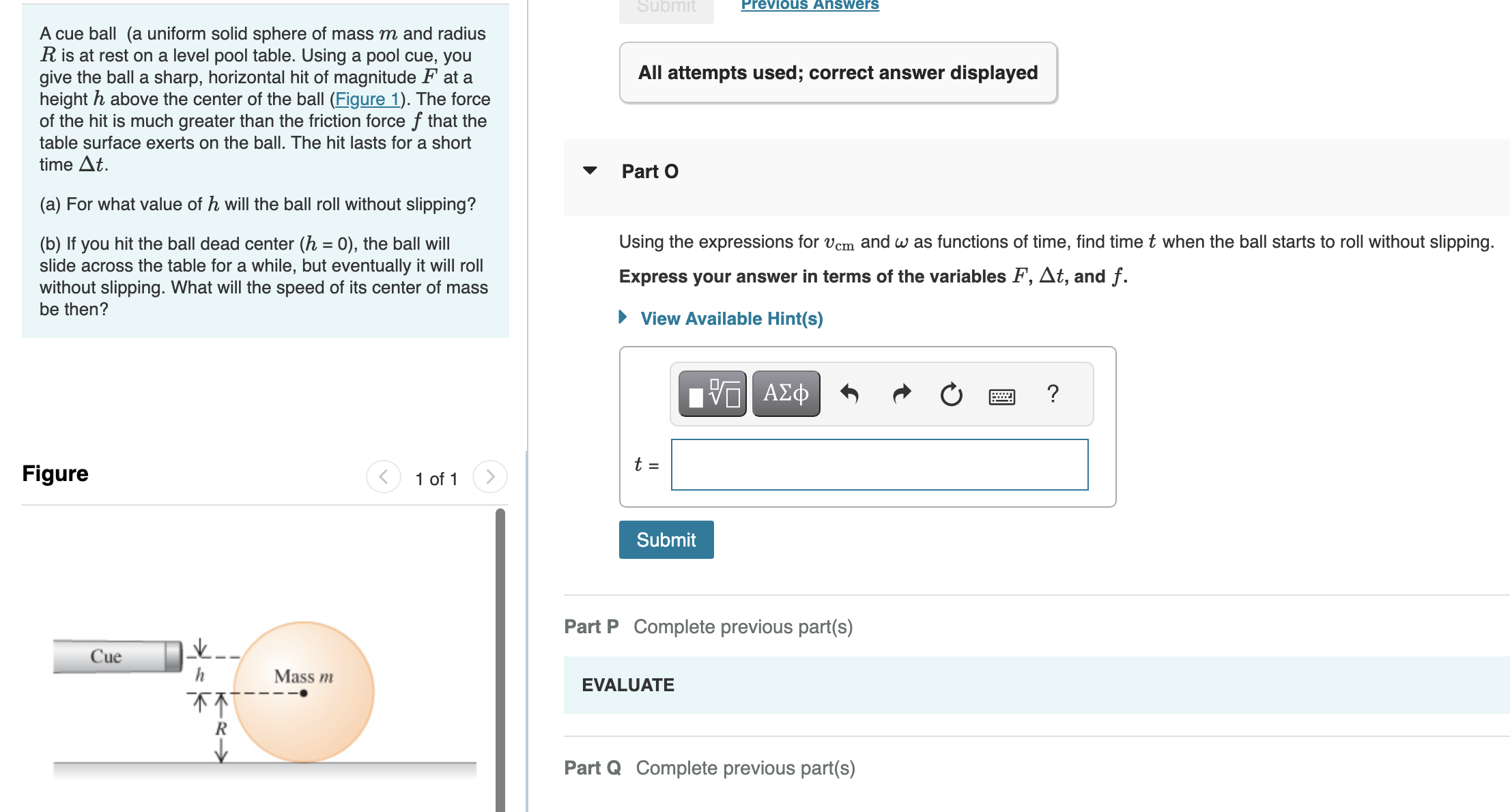 Solved A cue ball (a uniform solid sphere of mass m and | Chegg.com