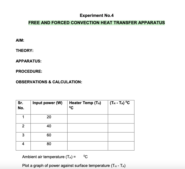 Experiment No.4 FREE AND FORCED CONVECTION HEAT | Chegg.com