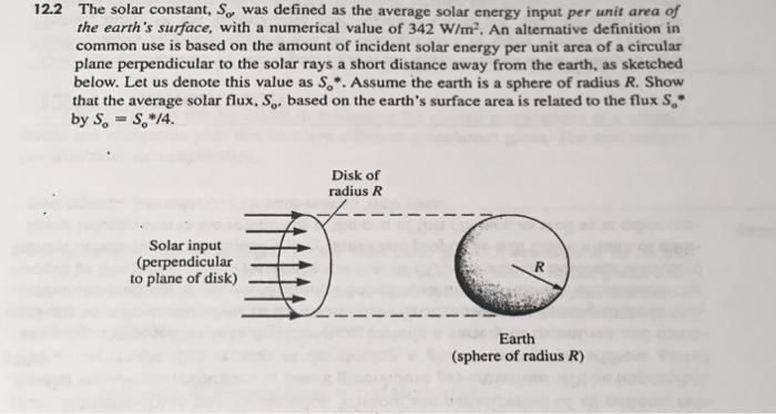 Solved 12.2 The solar constant, So was defined as the | Chegg.com