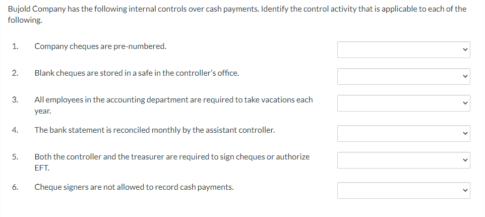 Bujold Company has the following internal controls | Chegg.com