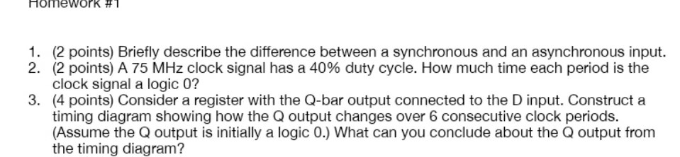 Solved Homework #1 1. (2 points) Briefly describe the | Chegg.com