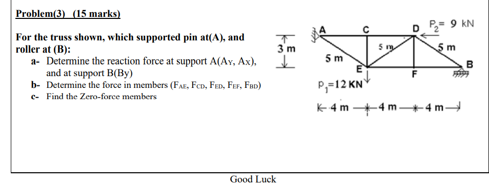 Solved Problem(3) (15 marks) с Per 9 KN 3 m 5 mg 5 m For the | Chegg.com Solved Problem(3) (15 marks) с Per 9 KN 3 m 5 mg 5 m For the | Chegg.com