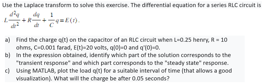 Solved Use the Laplace transform to solve this exercise. The | Chegg.com