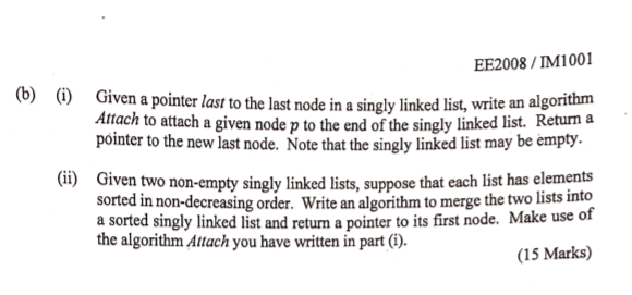 Solved EE2008 /IM1001 (b) (i) Given a pointer last to the | Chegg.com