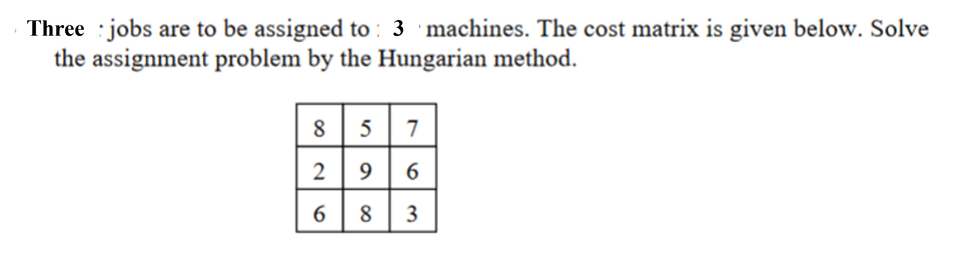 Three : jobs are to be assigned to: 3 machines. The | Chegg.com
