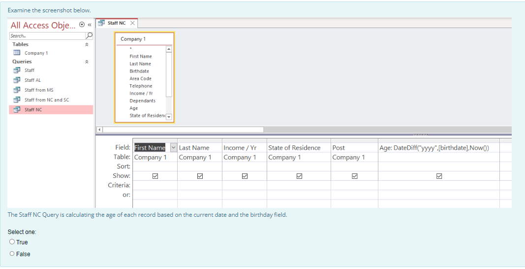 Solved Examine the screenshot below. The Staff NC Query is | Chegg.com