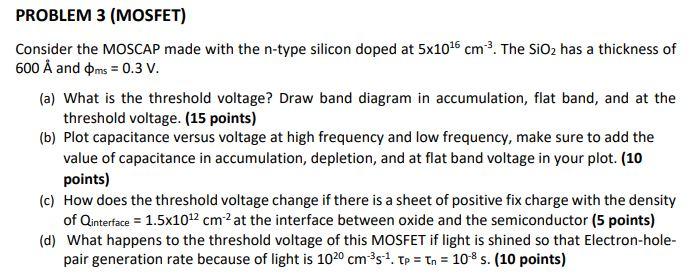 Solved PROBLEM 3 (MOSFET) Consider the MOSCAP made with the | Chegg.com