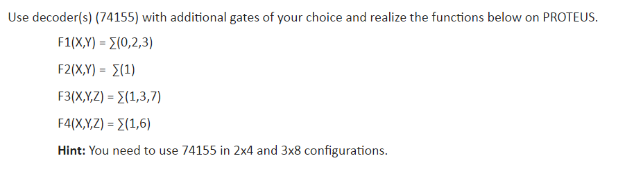 Solved Use decoder(s) (74155) with additional gates of your | Chegg.com
