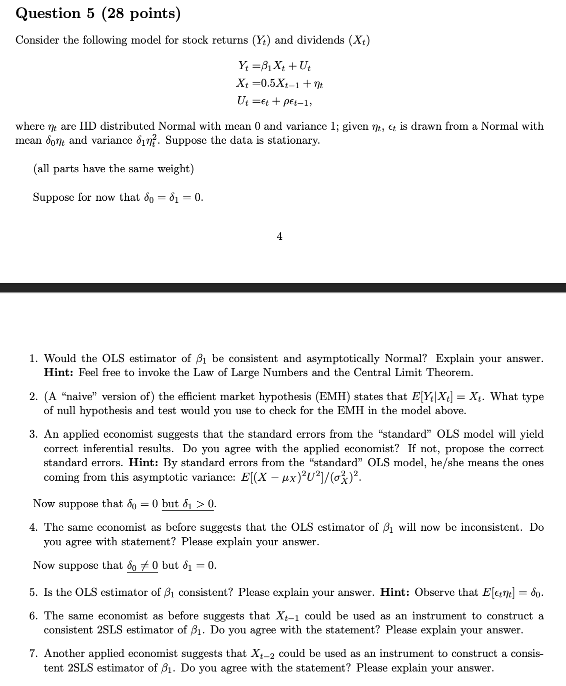 Solved Consider the following model for stock returns (Yt) | Chegg.com
