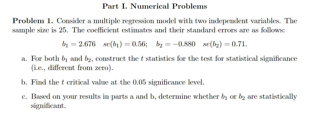 Solved Problem 1. Consider a multiple regression model with | Chegg.com
