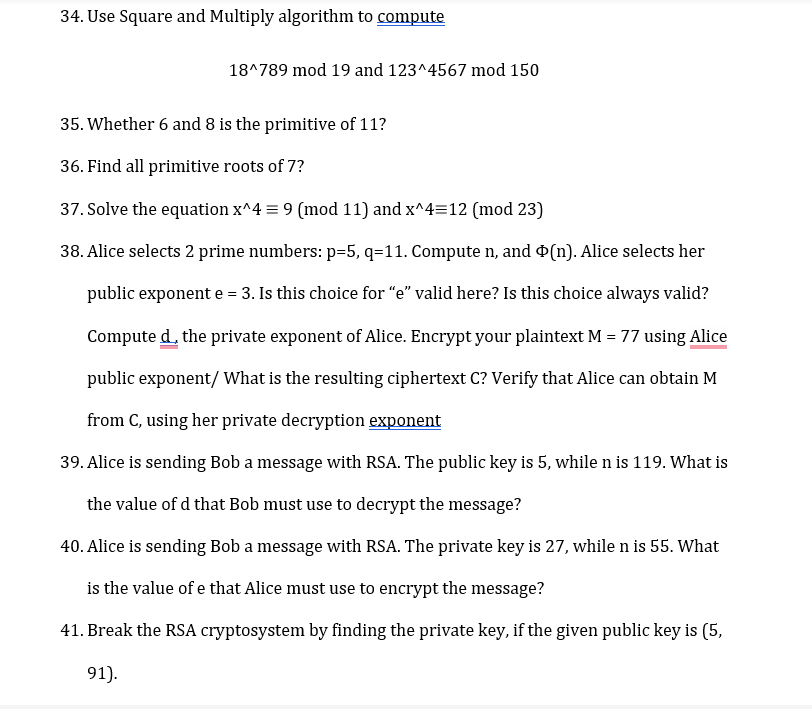 Solved 34 Use Square And Multiply Algorithm To Compute 0034