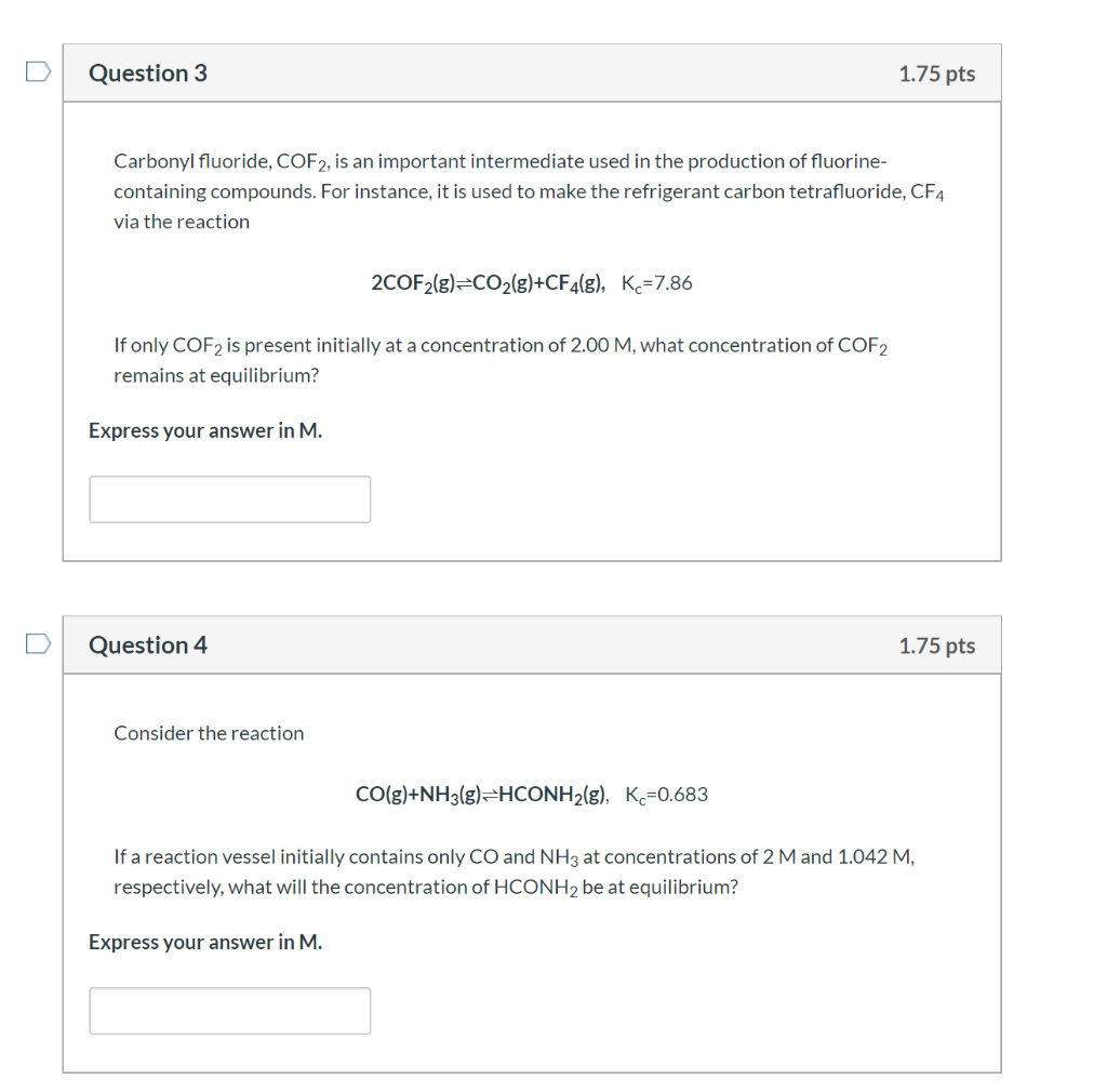 Solved Question 3 1.75 pts Carbonyl fluoride, COF2, is an | Chegg.com