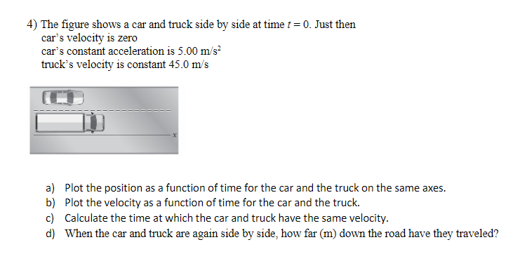 Solved 4) The figure shows a car and truck side by side at | Chegg.com