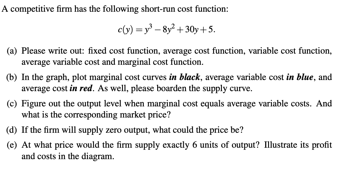 Solved A competitive firm has the following short-run cost | Chegg.com