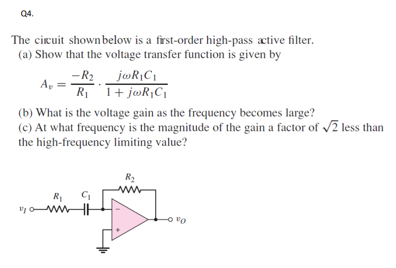 Solved The circuit shownbelow is a first-order high-pass | Chegg.com