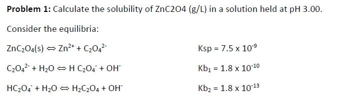 Solved Problem 1: Calculate the solubility of ZnC204 (g/L) | Chegg.com