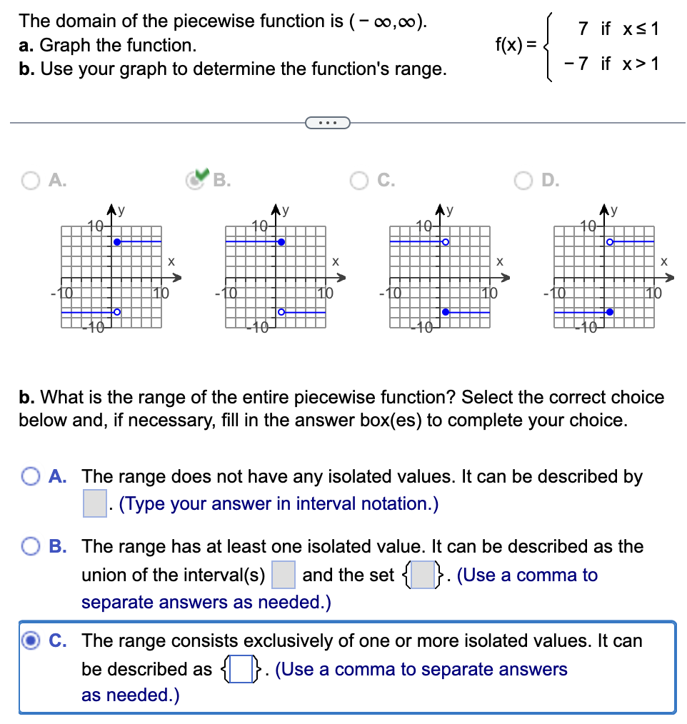 Solved The domain of the piecewise function is (−∞,∞). a. | Chegg.com
