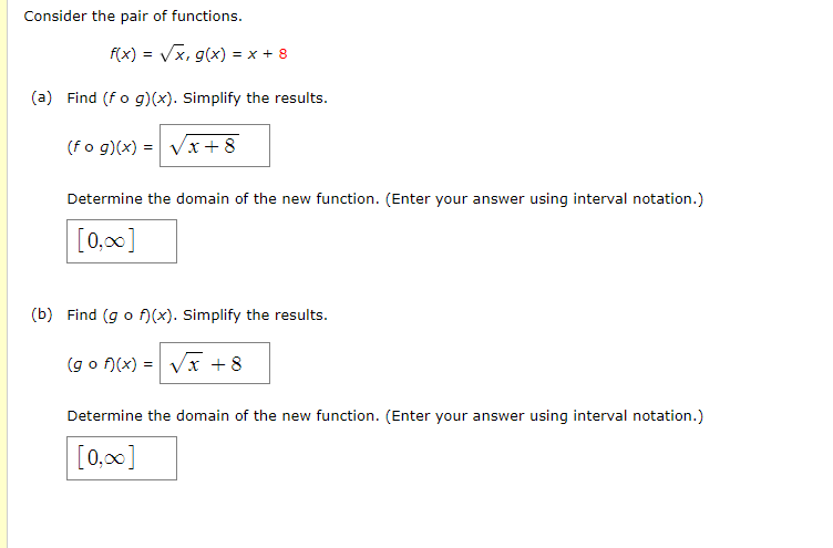Solved Consider the pair of functions.f(x)=x2,g(x)=x+8(a) | Chegg.com