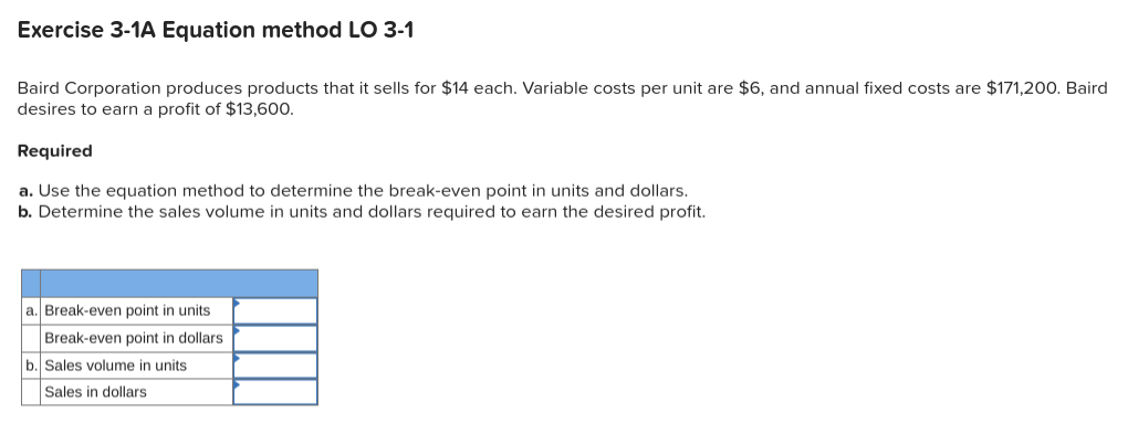 Solved Exercise 3-1A Equation method LO 3-1 Baird | Chegg.com