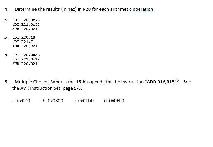 Solved 4. . Determine the results (in hex) in R20 for each | Chegg.com