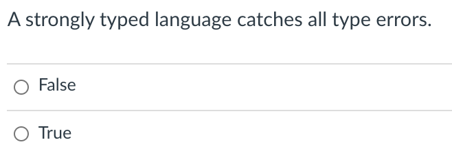 Solved A strongly typed language catches all type errors. | Chegg.com